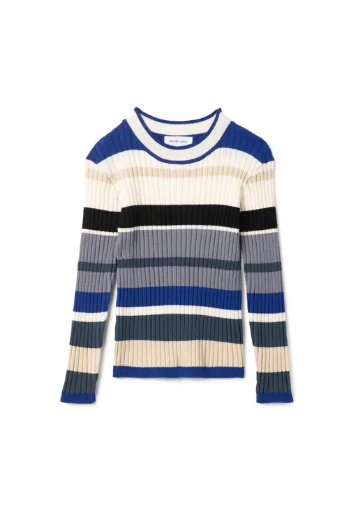 CHARLOTTE & GEORGE Knit Rib Striped Contrast Top