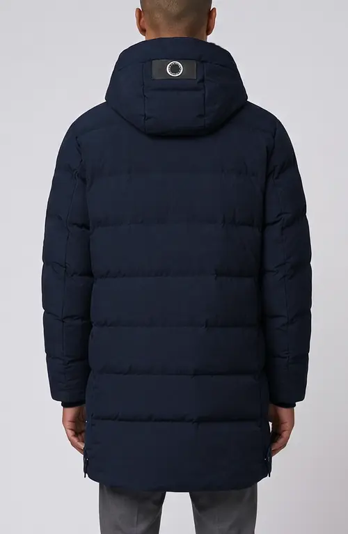 POINT ZERO Long Hooded Puffer Jacket With Sleeve Pocket - Navy