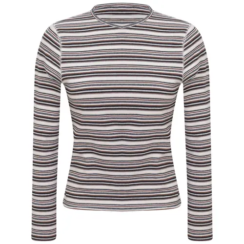 24/7 Striped V-neck Long Sleeve Tee - Black