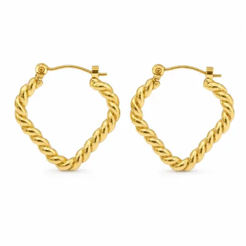 GEMINI JEWELRY 18k Yellow Plated Twisted Rope Heart Hoop Earrings - Gold