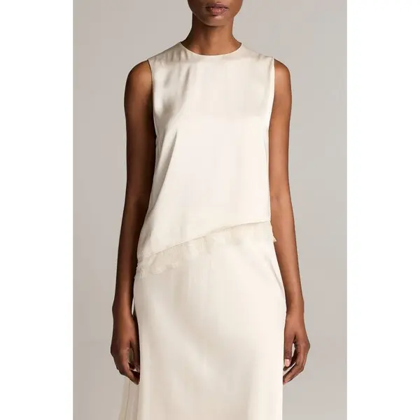 Vince Asymmetric Hem Shell With Lace - Creme