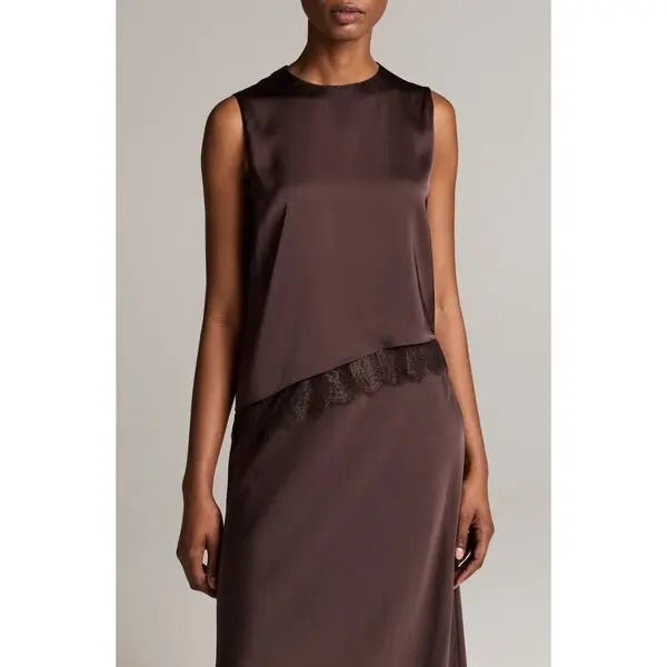Vince Asymmetric Hem Shell With Lace - Iron