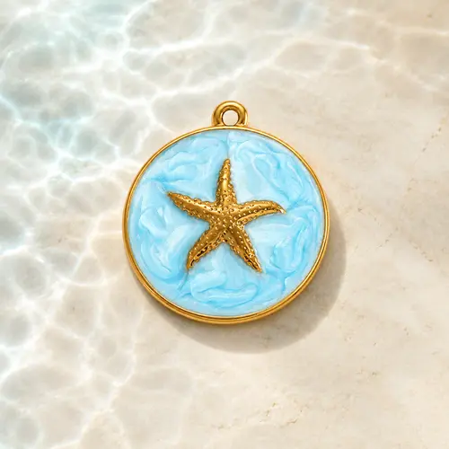 GEMINI JEWELRY 18k Yellow Gold Plated Starfish Medallion Charm - Blue/gold