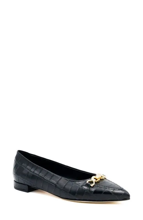 AMALFI BY RANGONI Tappeto Croc Embossed Leather Skimmer Flat - Black