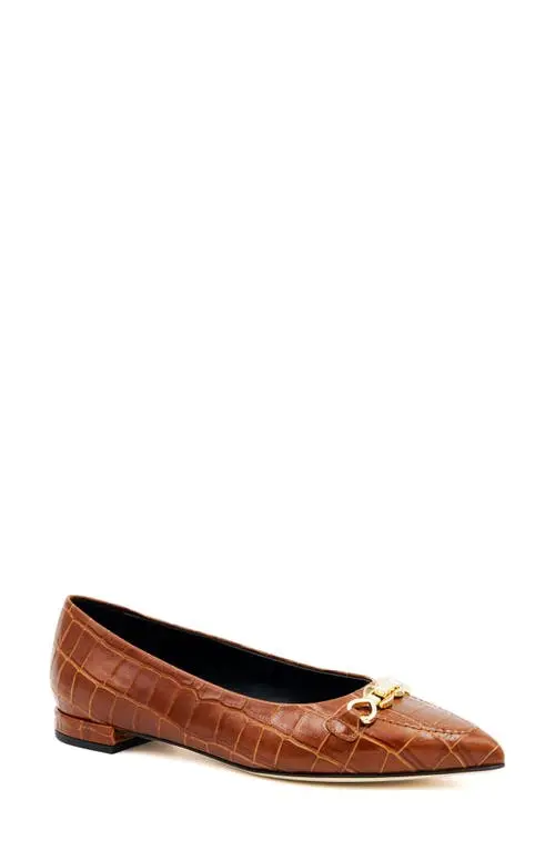AMALFI BY RANGONI Tappeto Croc Embossed Leather Skimmer Flat - Bruciato