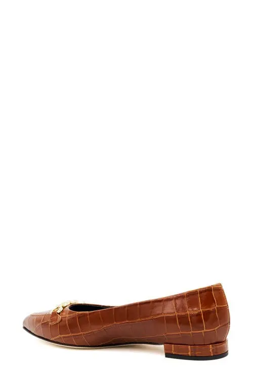AMALFI BY RANGONI Tappeto Croc Embossed Leather Skimmer Flat - Bruciato
