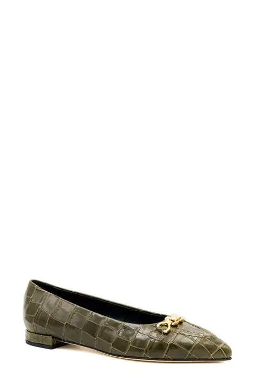 AMALFI BY RANGONI Tappeto Croc Embossed Leather Skimmer Flat - Oliva