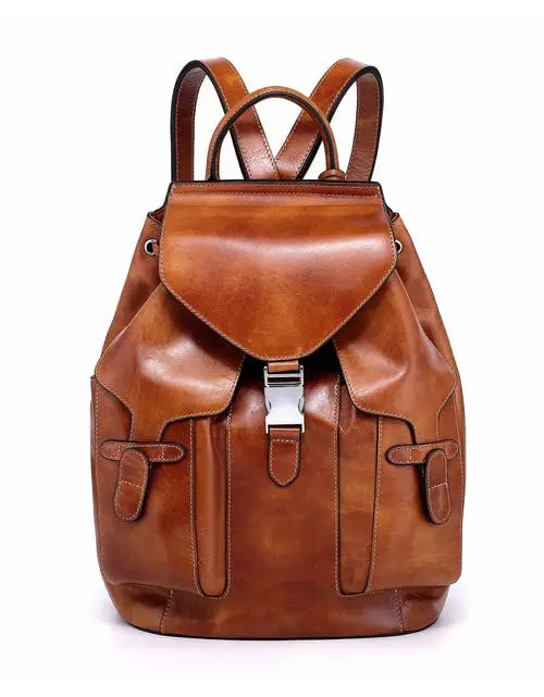 OLD TREND Rock Genuine Leather Foldover Pocket Backpack - Chestnut
