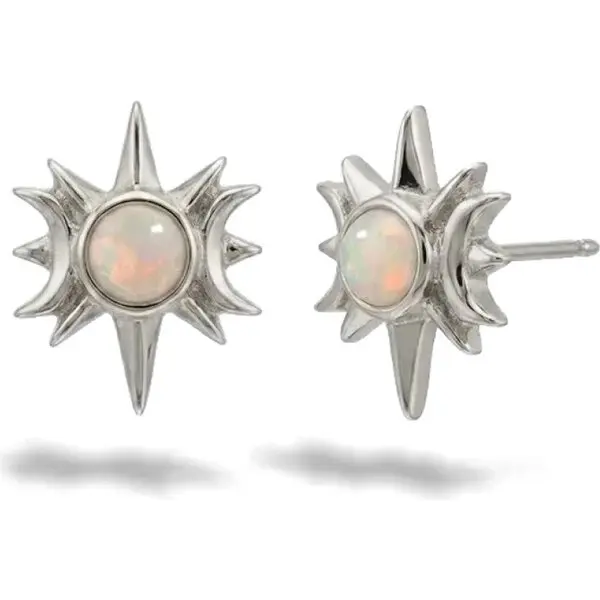 AWE INSPIRED Opal Triple Moon Stud Earrings - Metallic Silver