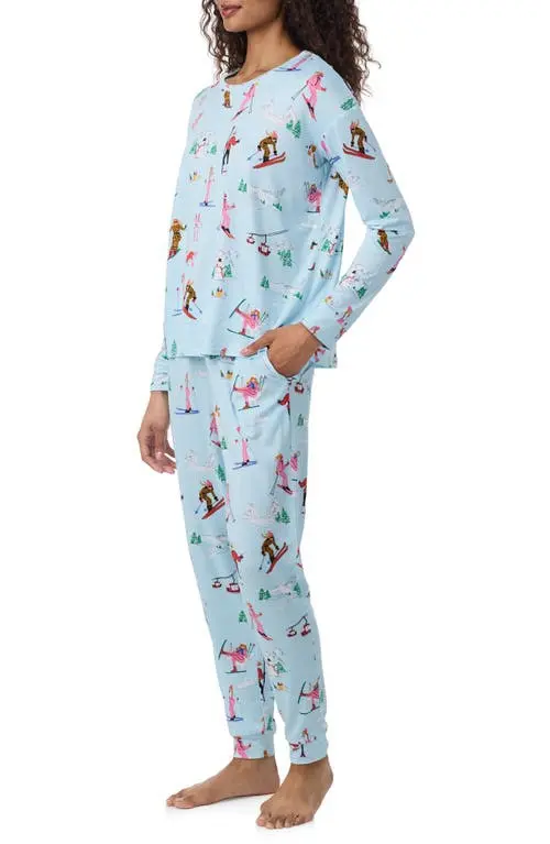 ROOM SERVICE Print Long Sleeve Pajamas - Blue/novel
