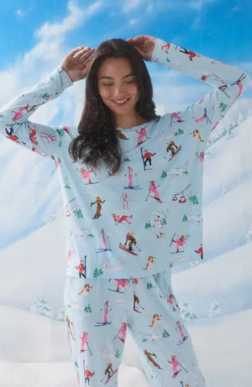 ROOM SERVICE Print Long Sleeve Pajamas - Blue/novel