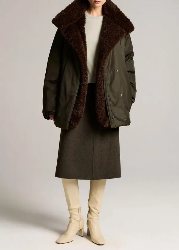 Vince Faux-fur-lined Puffer Coat - Dark Moss