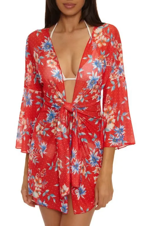 BECCA By Rebecca Virtue Countryside Floral Convertible Mesh Cover-up - Red Multi
