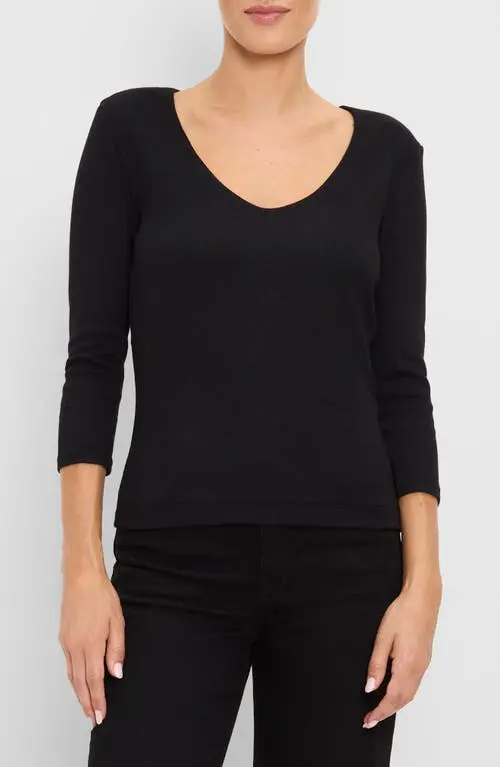 Michael Stars Callie V-neck Rib-knit T-shirt - Black