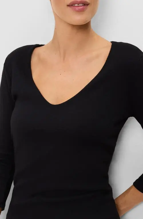 Michael Stars Callie V-neck Rib-knit T-shirt - Black