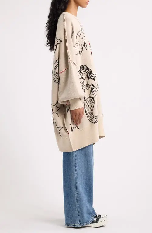 DRESSED IN LALA Graphic Knit Oversized Crewneck Sweater