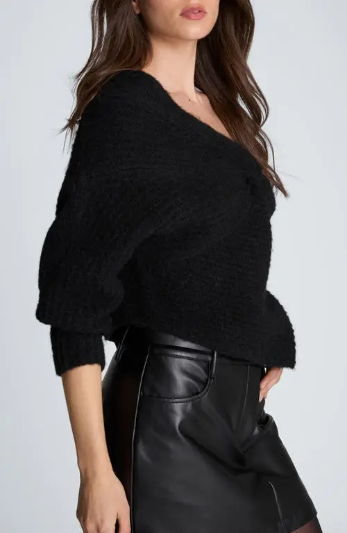KENNETH COLE Asymmetrical Drape Neck Chunky Sweater - Black