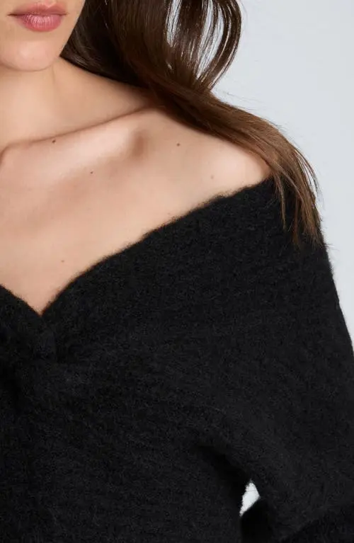 KENNETH COLE Asymmetrical Drape Neck Chunky Sweater - Black