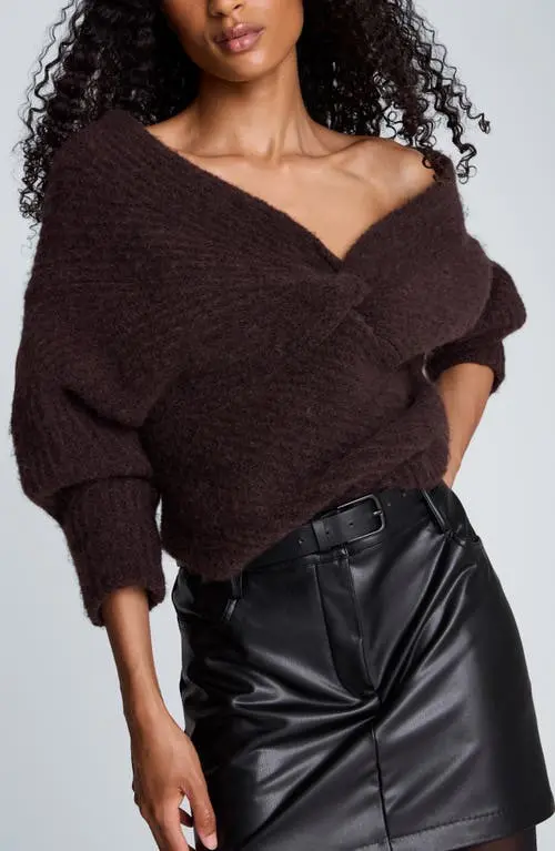 KENNETH COLE Asymmetrical Drape Neck Chunky Sweater - Medium Bark