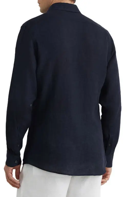 REISS Ruban Linen Button-up Shirt - Navy