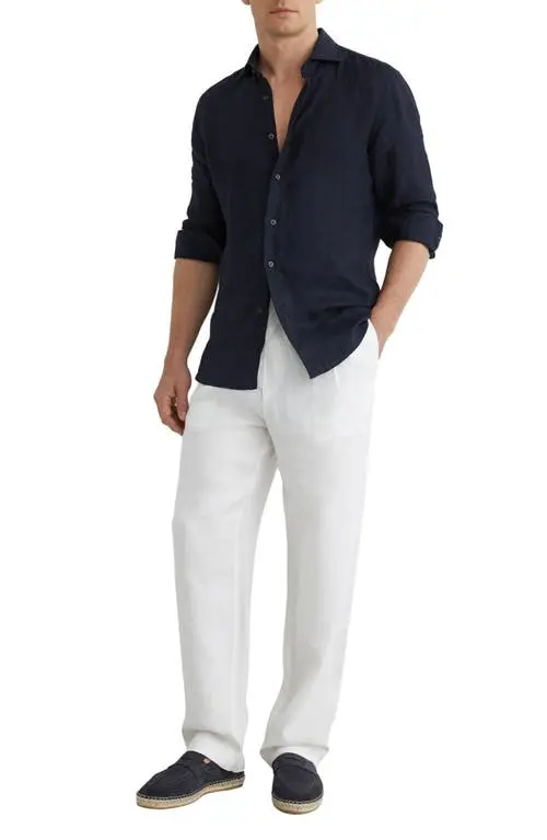 REISS Ruban Linen Button-up Shirt - Navy