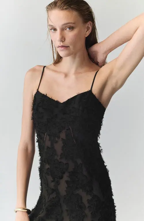 Mango Floral Appliqué Semisheer Dress