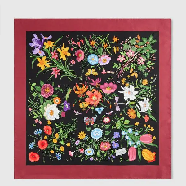 Gucci Printed Silk Twill Carr - Black