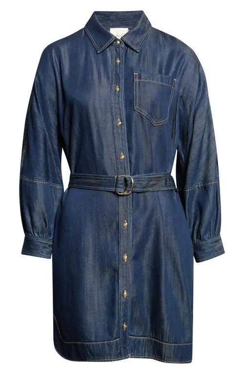 Cinq À Sept Leona Belted Denim Shirtdress - Mer