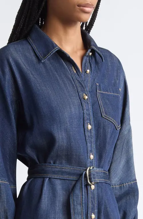 Cinq À Sept Leona Belted Denim Shirtdress