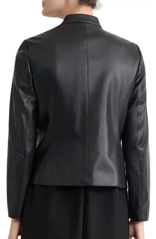 KASPER Faux Leather Zip-up Jacket - Black