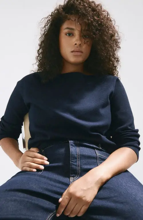 Mango Boat Neck Sweater - Navy