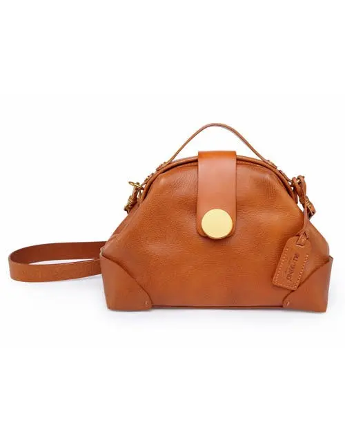 OLD TREND Romani Genuine Leather Compact Doctor Crossbody Bag - Chestnut
