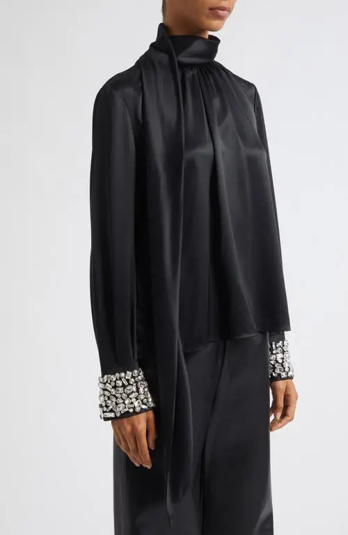 TOCCIN Veronica Long Sleeve Top With Embellished Cuffs - Jet