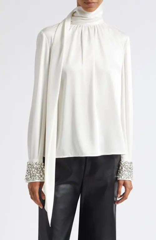 TOCCIN Veronica Long Sleeve Top With Embellished Cuffs - Optic