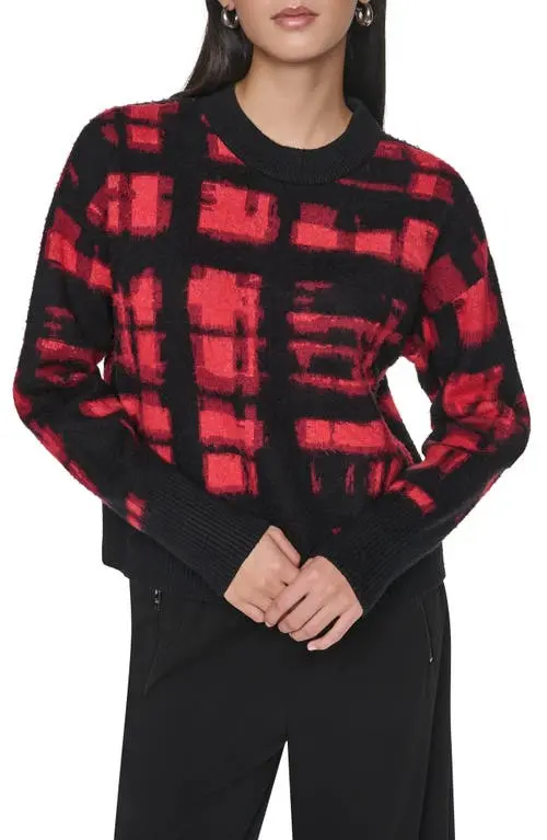 Dkny Plaid Crewneck Sweater - Vibrnt Red