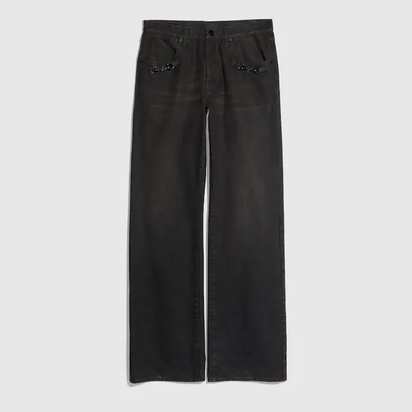 Gucci Flared Cotton Denim Pants With Horsebit - Brown