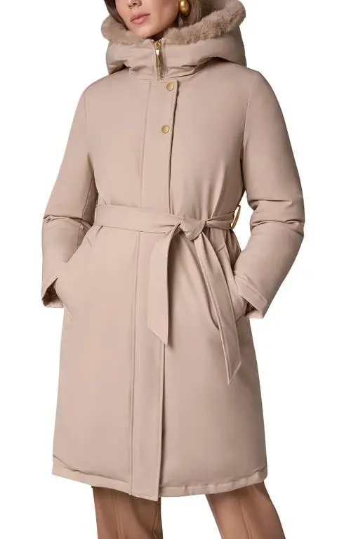 Donna Karan New York Belted Coat With Faux Fur Lined Hood - Barley