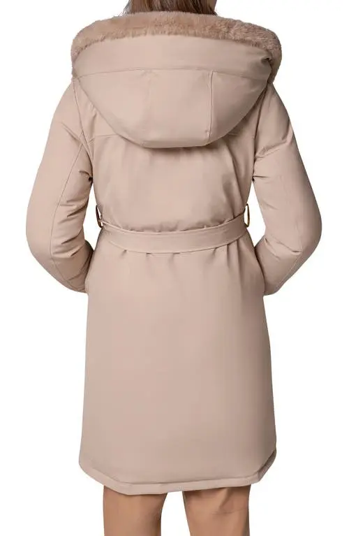 Donna Karan New York Belted Hooded Coat With Faux Fur Trim - Barley