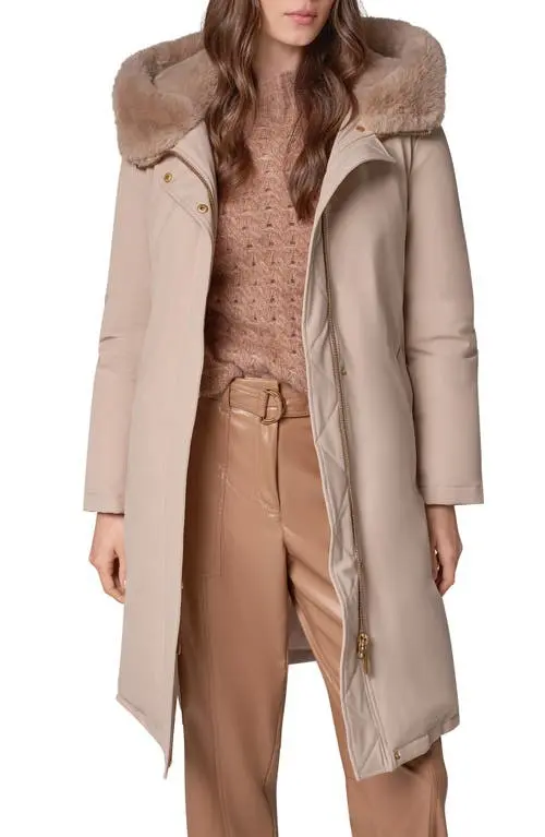Donna Karan New York Belted Hooded Coat With Faux Fur Trim - Barley