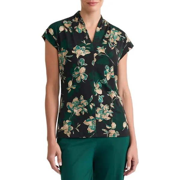KASPER Floral Print Top - Evergreen Multi