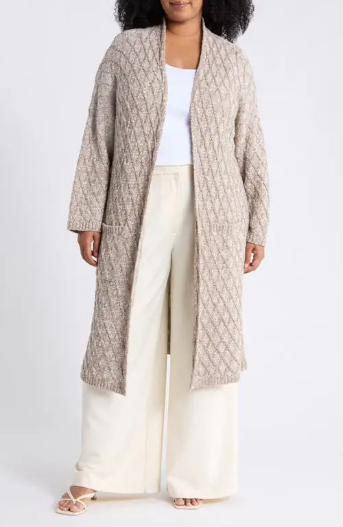 Eileen Fisher Open Front Organic Cotton Blend Cardigan With Patterned Stitching - Twine