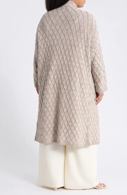 Eileen Fisher Open Front Organic Cotton Blend Cardigan With Patterned Stitching