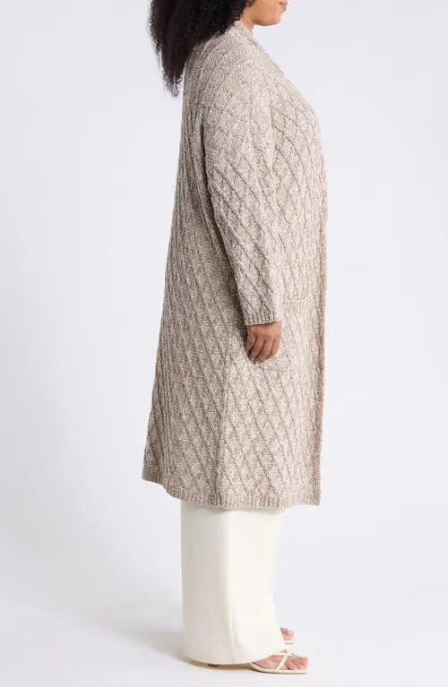 Eileen Fisher Open Front Organic Cotton Blend Cardigan With Patterned Stitching