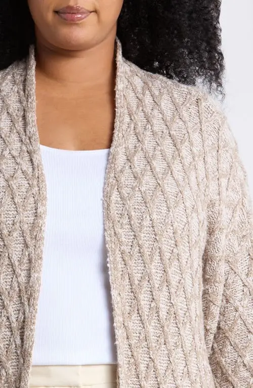 Eileen Fisher Open Front Organic Cotton Blend Cardigan With Patterned Stitching