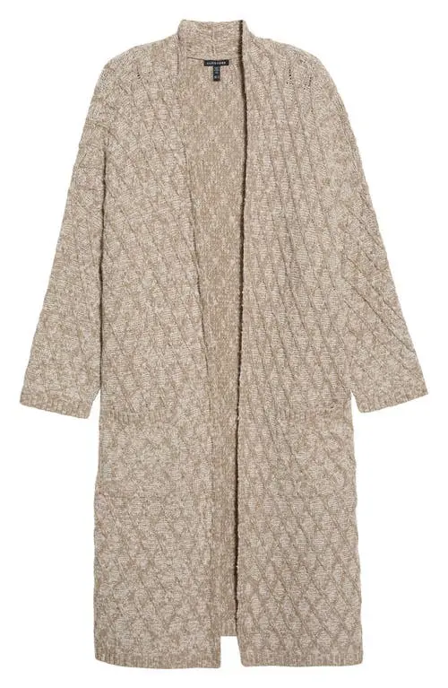 Eileen Fisher Open Front Organic Cotton Blend Cardigan With Patterned Stitching