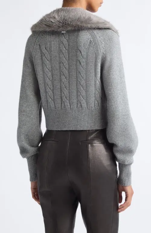 TOCCIN Rita Wool & Cashmere Cable Knit Cardigan With Faux Fur Collar - Storm