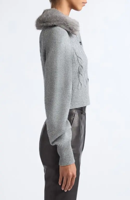 TOCCIN Rita Wool & Cashmere Cable Knit Cardigan With Faux Fur Collar - Storm