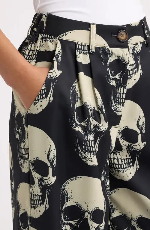 DRESSED IN LALA Skull Print Wide Leg Trousers
