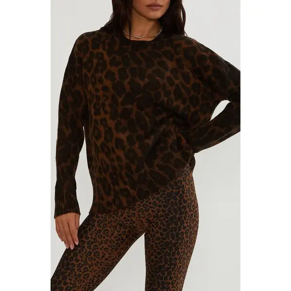 Beach Riot Callie Leopard Knit Crewneck Sweater - Caramel Leopard