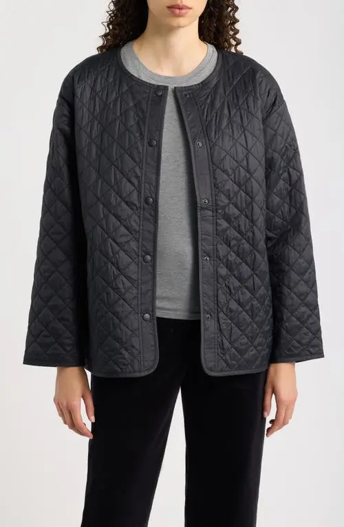 Eileen Fisher Quilted Collarless Coat - Black
